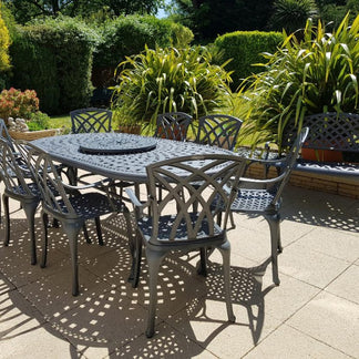 Ovales 6 Personen Gartenmöbelset Catherine in Weiß | Lazy Susan