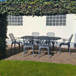 Ovales 6 Personen Gartenmöbelset Catherine in Weiß | Lazy Susan